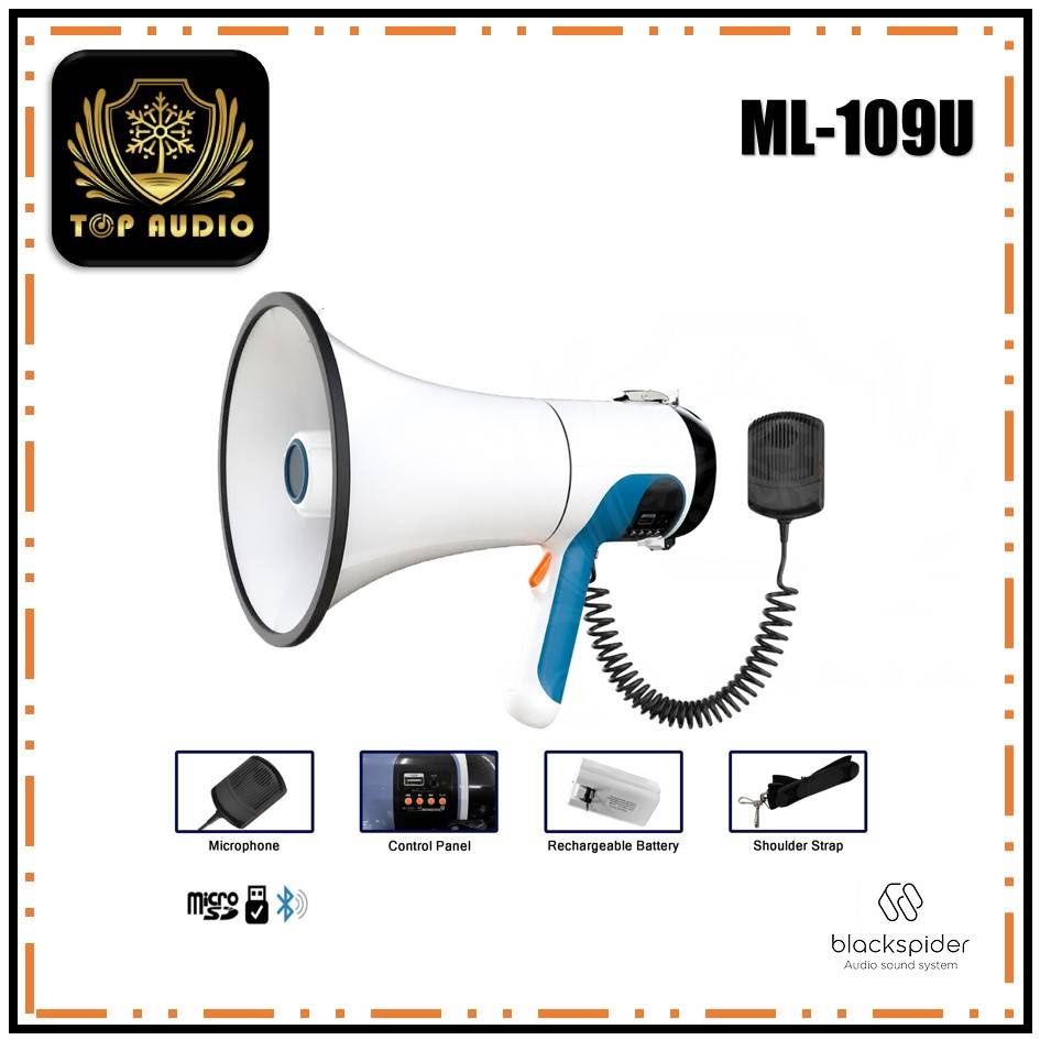 Black Spider ML-109U Megaphone Loud Hailer with Siren, USB, AUX ...